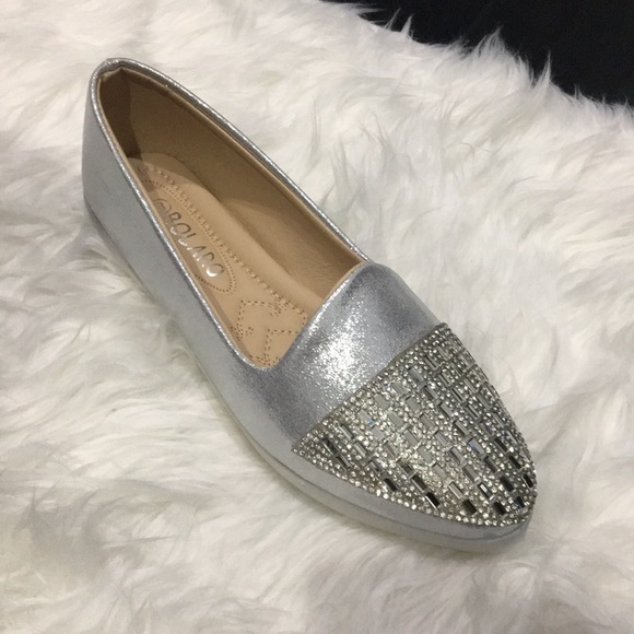 Shoes | Silver Rhinestone Slip On Flat | Poshmark